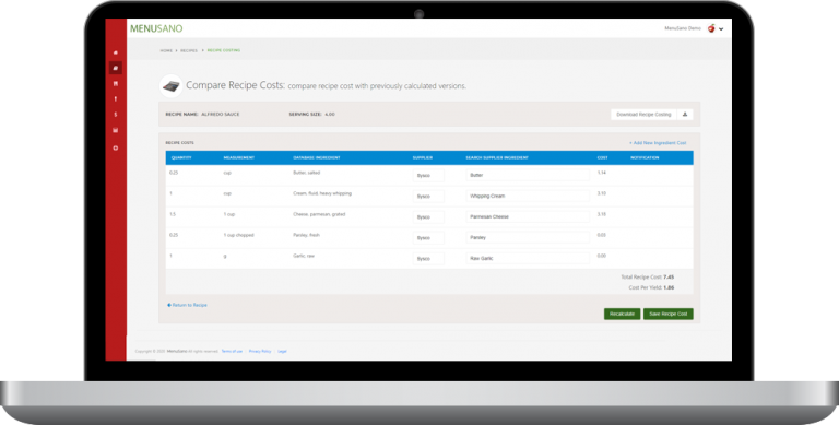Recipe Costing Software - MenuSano